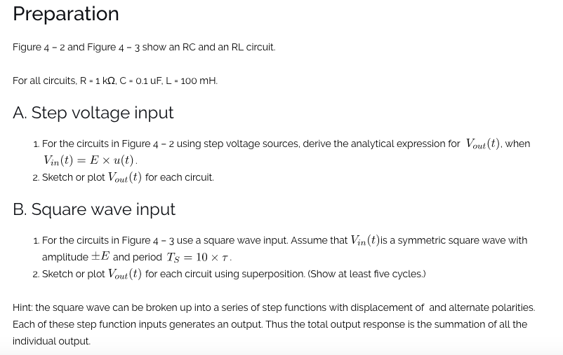 Solved Preparation Figure 4 - 2 and Figure 4 - 3 show an RC | Chegg.com