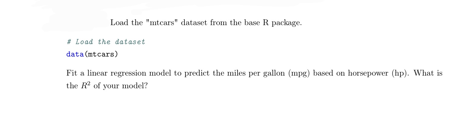 Solved Load the "mtcars" dataset from the base R | Chegg.com