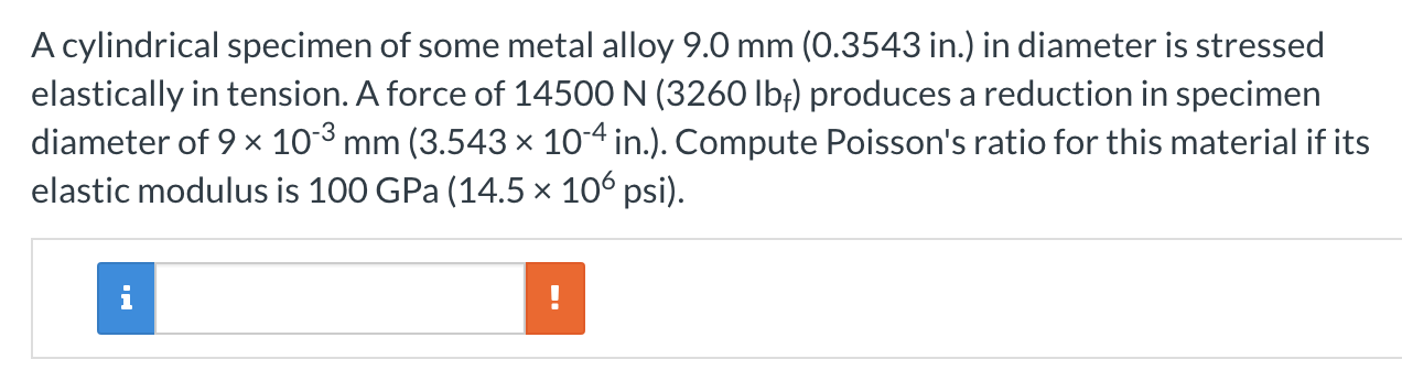 Solved A cylindrical specimen of some metal alloy 9.0 mm | Chegg.com