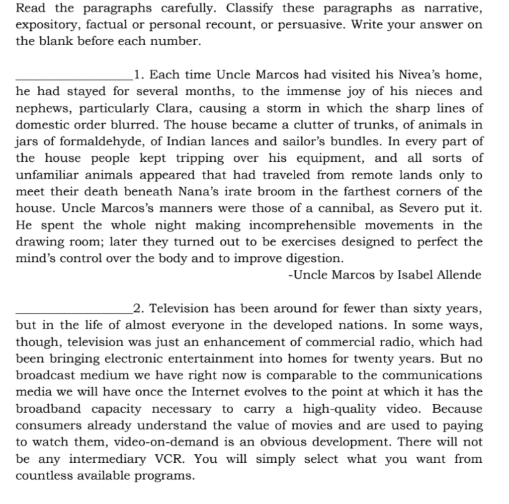 Solved Read the paragraphs carefully. Classify these | Chegg.com