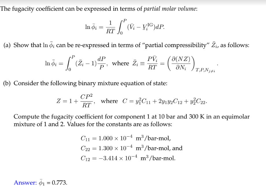 Solved The fugacity coefficient can be expressed in terms of | Chegg.com