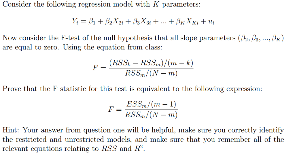 Solved Consider the following regression model with K | Chegg.com
