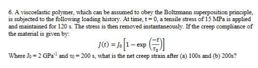 Solved A viscoelastic polymer, which can be ﻿assumed to | Chegg.com