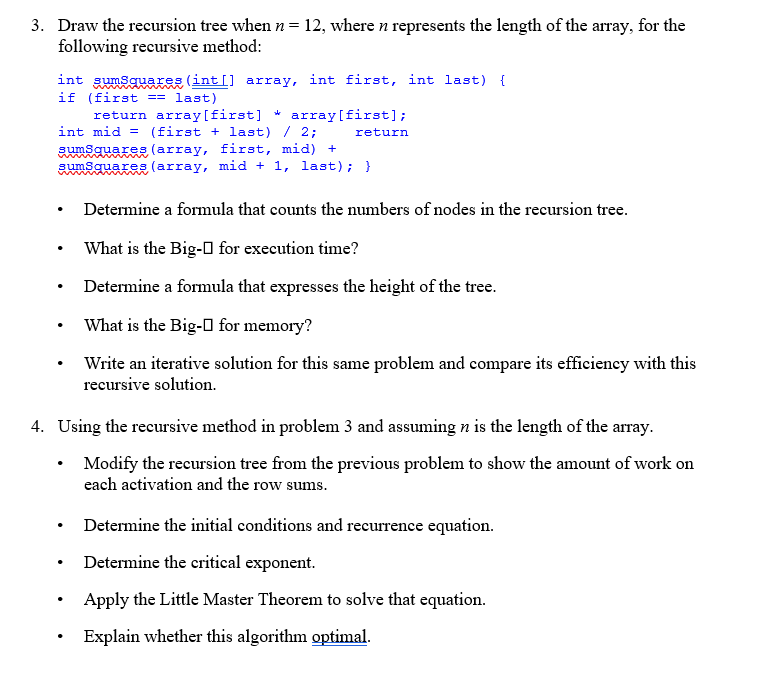 Solved 3. Draw the recursion tree when n=12, where n | Chegg.com