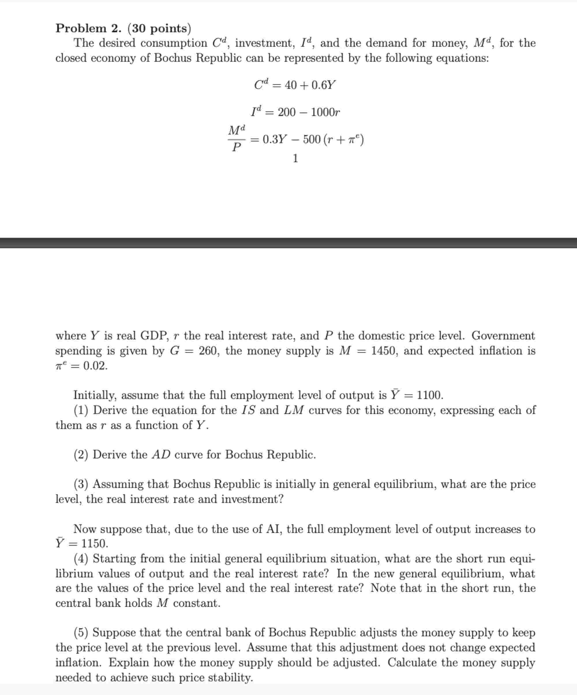 Problem 2. (30 ﻿points)The desired consumption Cd, | Chegg.com