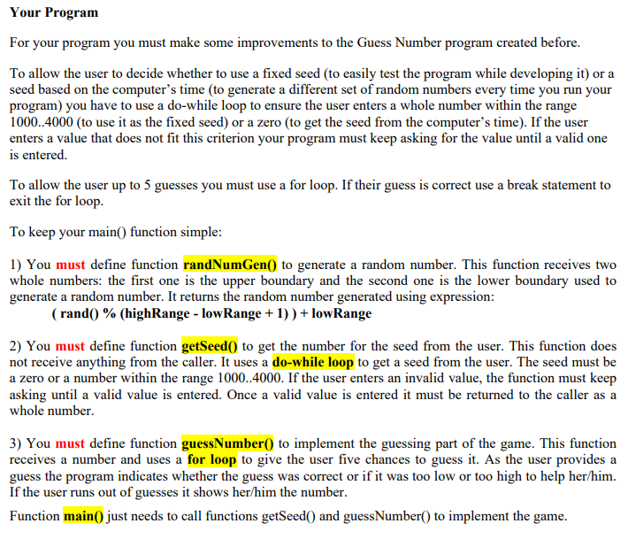 Solved Your Program For Your Program You Must Make Some 