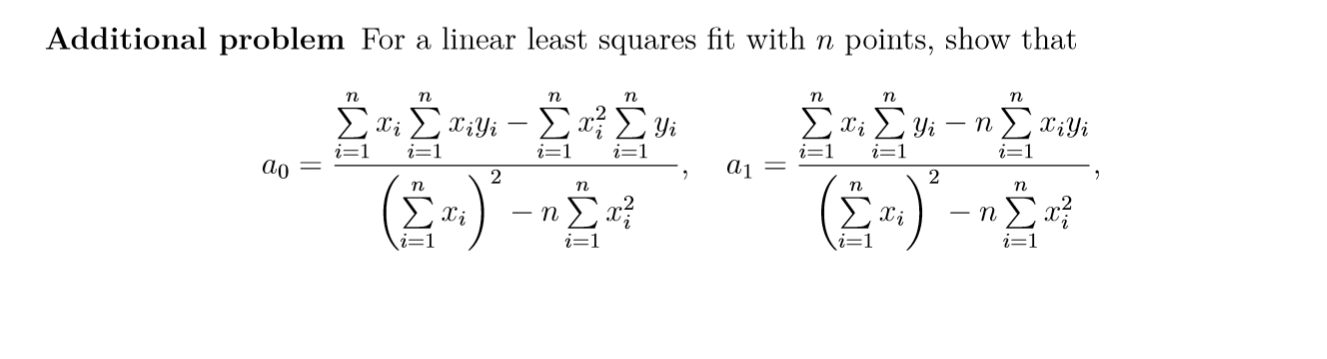 Solved Additional problem For a linear least squares fit | Chegg.com