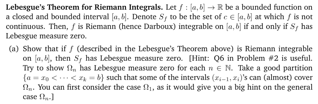 Lebesgue's Theorem for Riemann Integrals. Let f : | Chegg.com