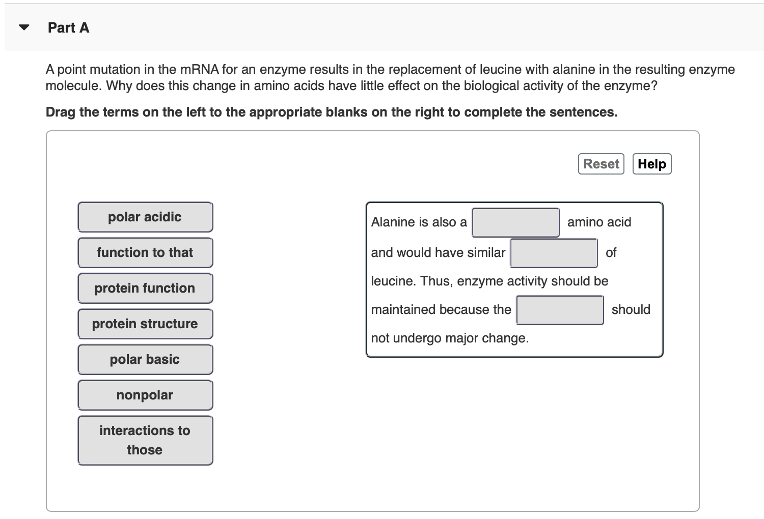 Solved Part A A point mutation in the mRNA for an enzyme | Chegg.com