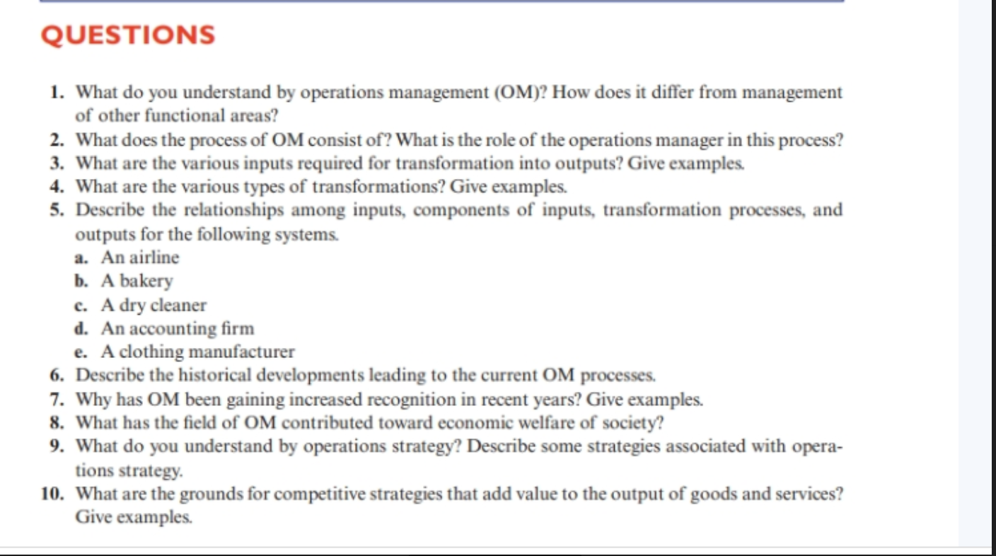 Solved QUESTIONS 1. What do you understand by operations | Chegg.com