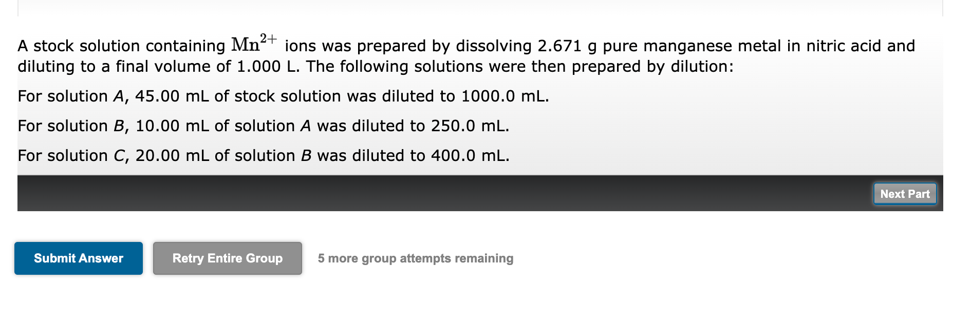 Solved A stock solution containing Mn2+ ions was prepared by | Chegg.com