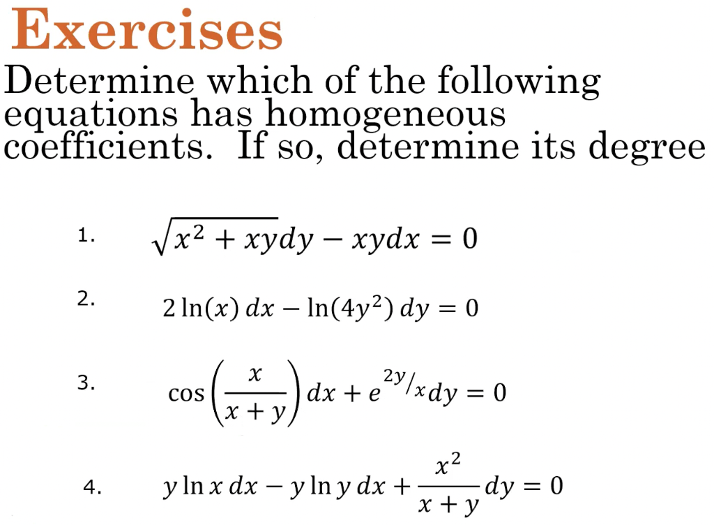 Solved Exercises Determine which of the following equations | Chegg.com