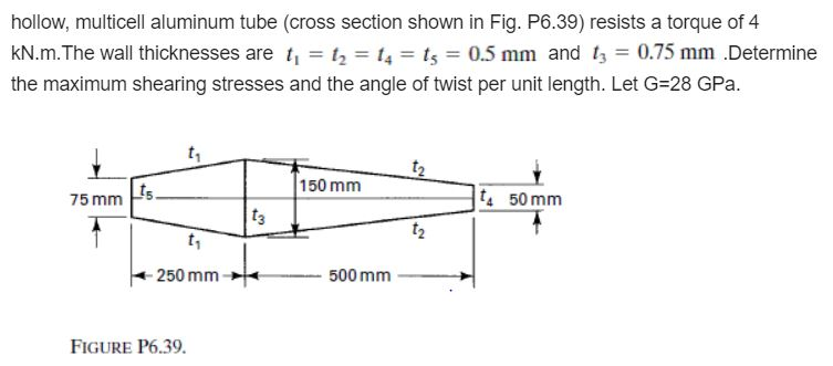 hollow, multicell aluminum tube (cross section shown | Chegg.com