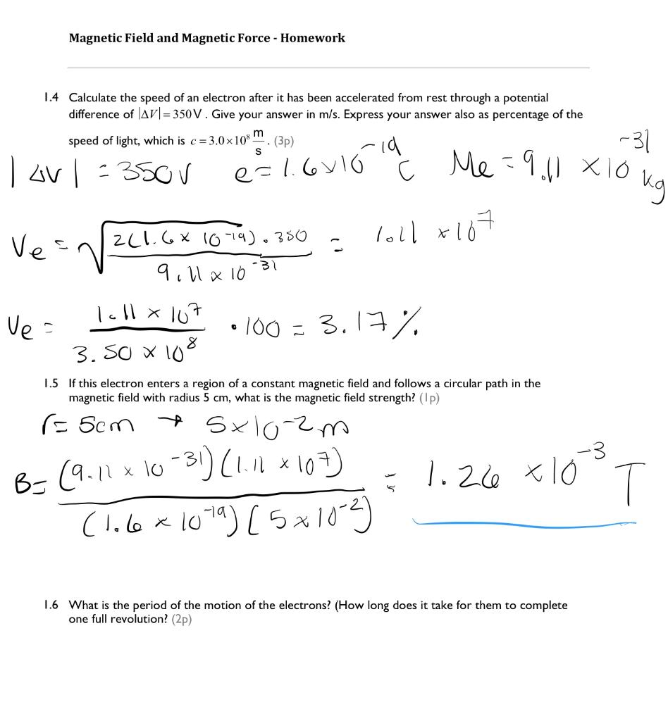Magnetic Field and Magnetic Force - Homework 1.4 | Chegg.com