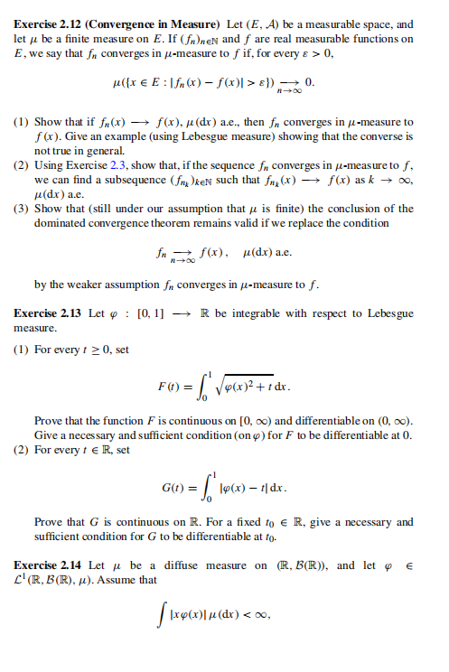 Solved Exercise 2 12 Convergence In Measure Let E A Be A