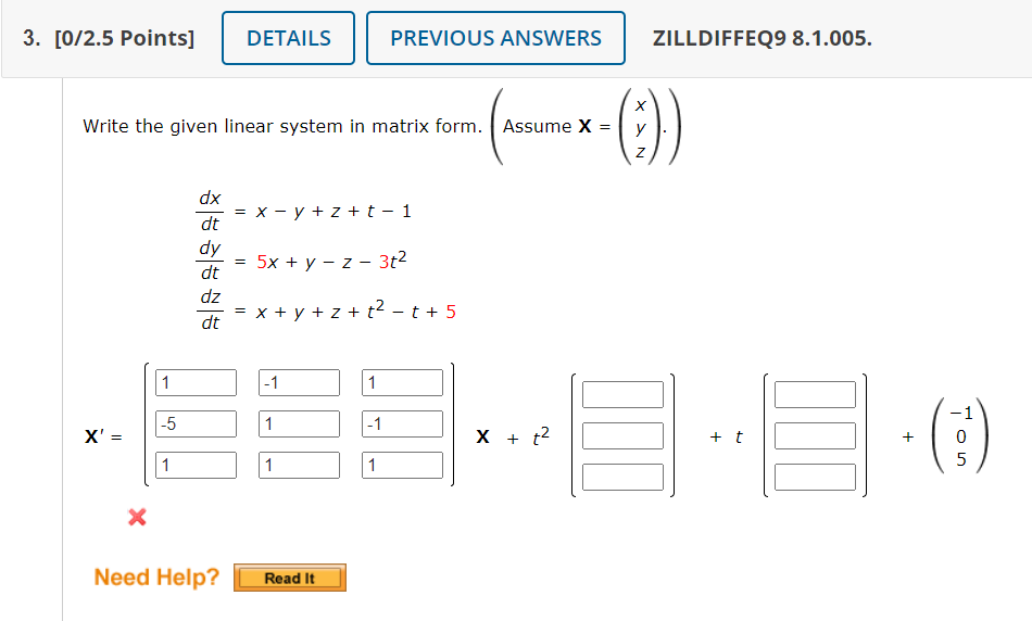 Solved Write The Given Linear System In Matrix Form 