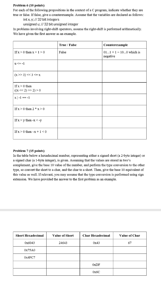 Solved Problem 1 (15 points) 1. (3 each) Give the base 10 | Chegg.com