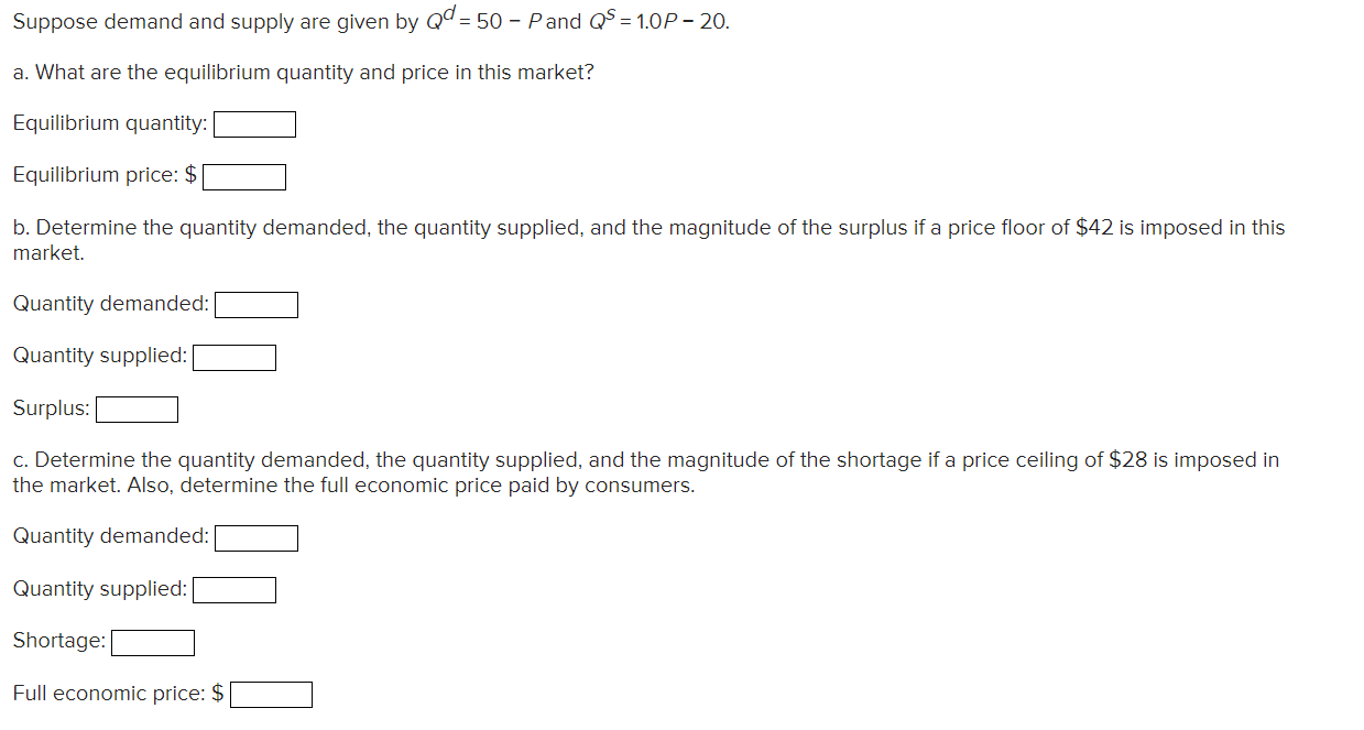 Solved Suppose demand and supply are given by Qd = 50 − P | Chegg.com