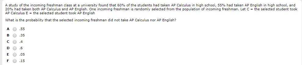 Solved A study of the incoming freshman class at a | Chegg.com