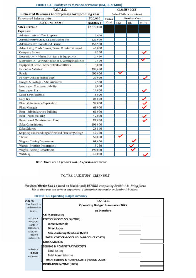 Solved DL EXHIBIT 1-A: Classify costs as Period or Product | Chegg.com