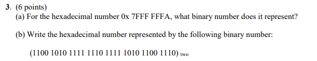 Solved 3. (6 points) (a) For the hexadecimal number 0x 7FFF | Chegg.com