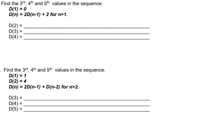 Solved Find the 3rd, 4th and 5th values in the sequence. | Chegg.com