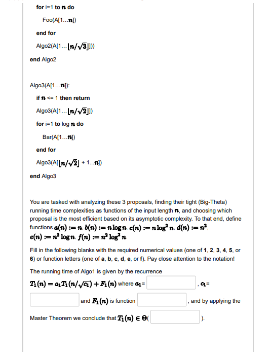 Solved Three algorithms Algo1, Algo2, and Algo3, have been | Chegg.com