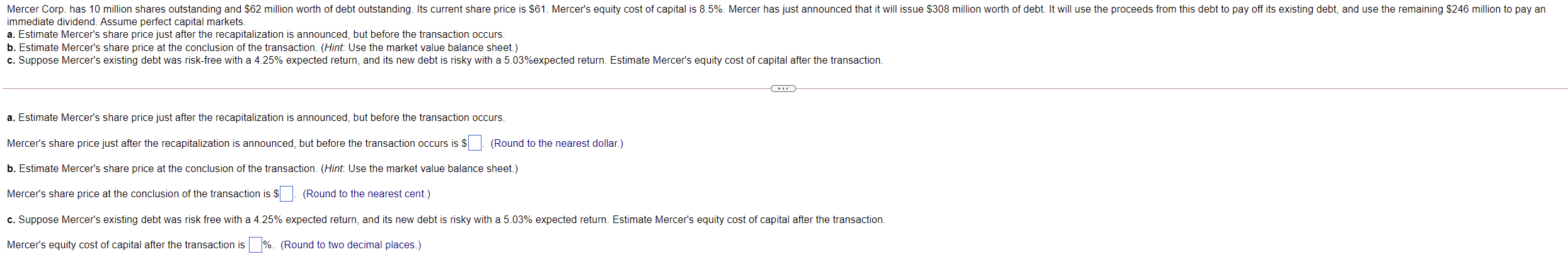 Solved Mercer Corp. has 10 million shares outstanding and | Chegg.com