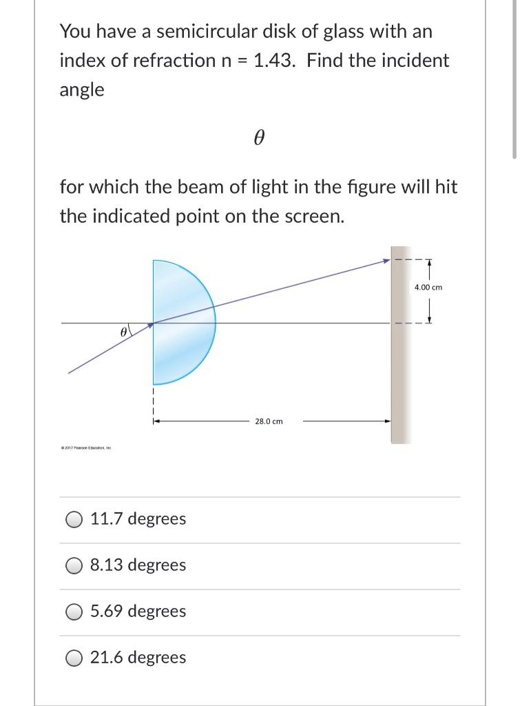 Solved You have a semicircular disk of glass with an index | Chegg.com
