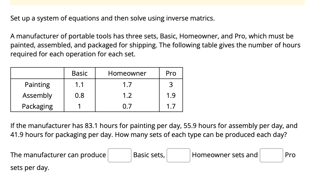 Solved Set up a system of equations and then solve using | Chegg.com