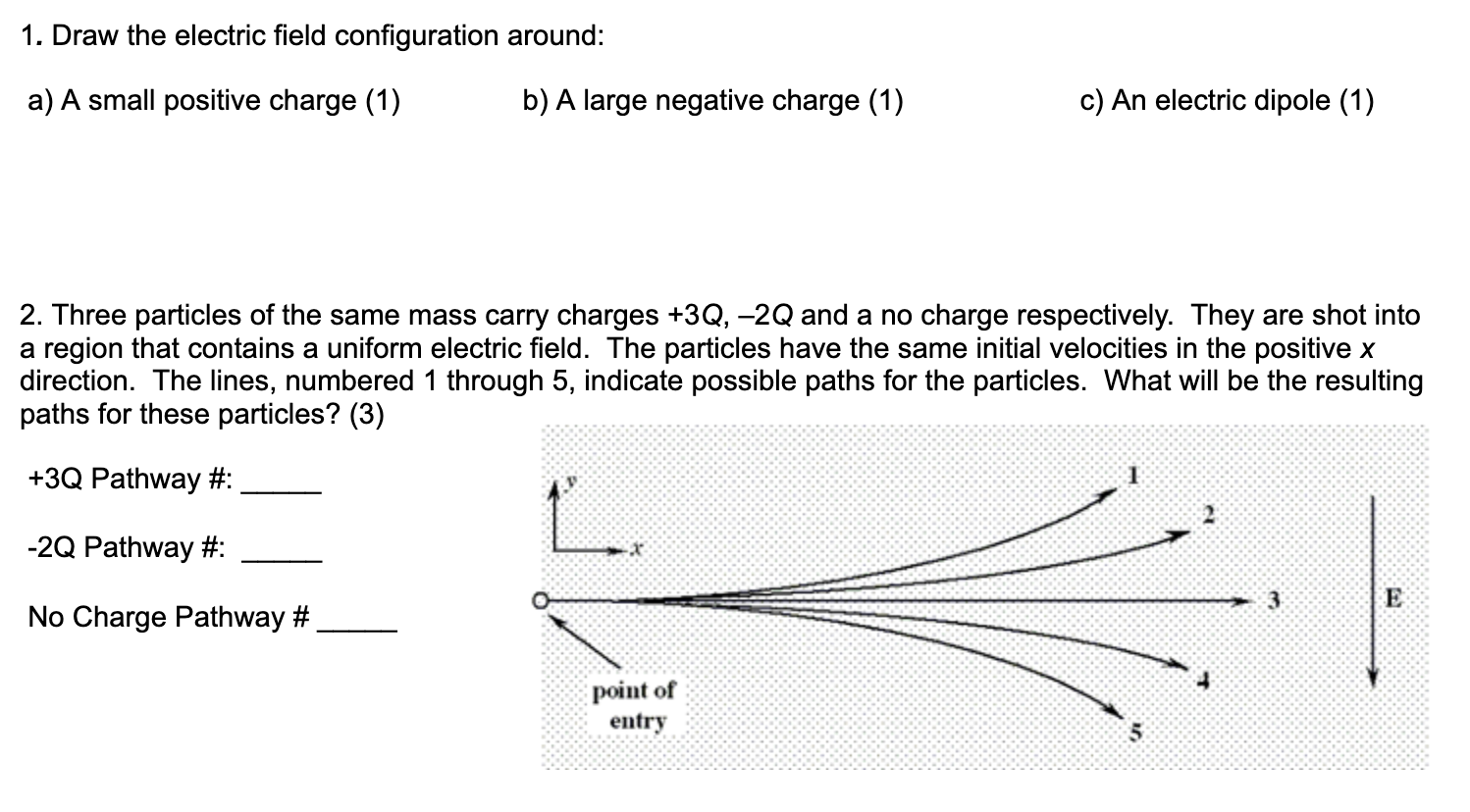 [Solved]: 1. Draw the electric field configuration around: