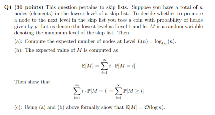 Solved 24 (30 points) This question pertains to skip lists. | Chegg.com