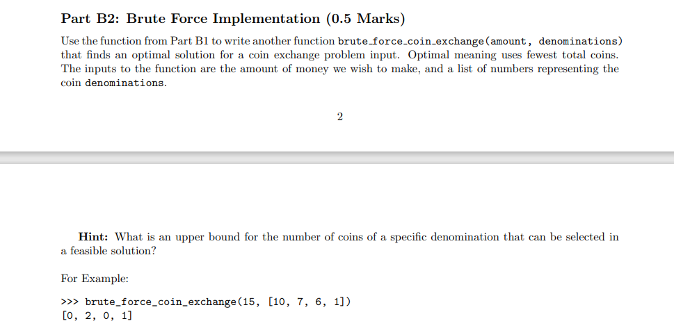 Solved Part B2: Brute Force Implementation (0.5 Marks) Use | Chegg.com