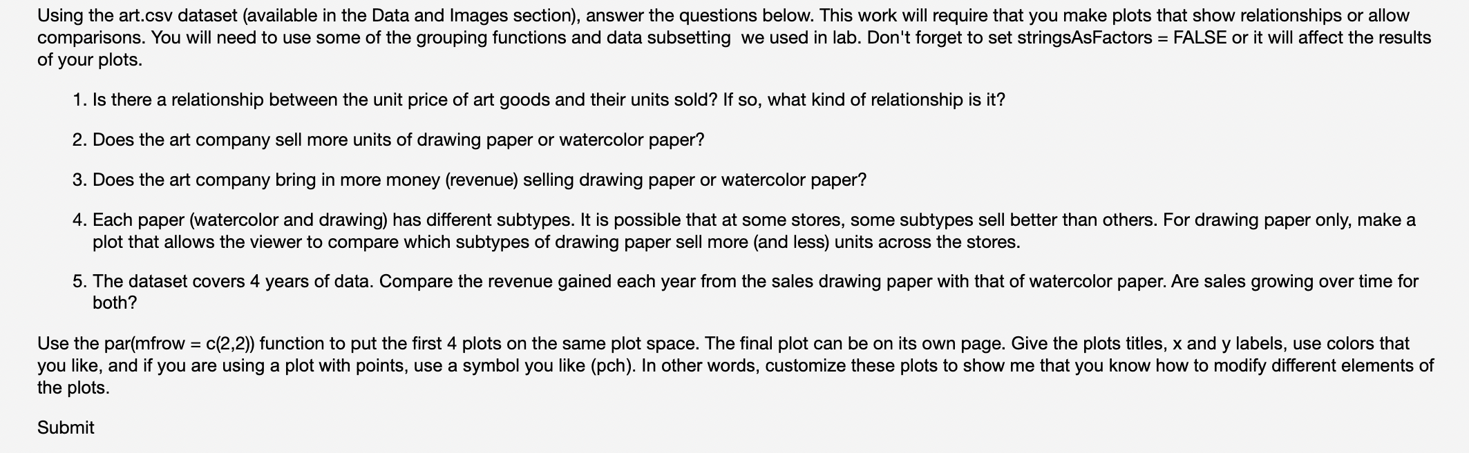 Solved Using the art.csv dataset (available in the Data and | Chegg.com