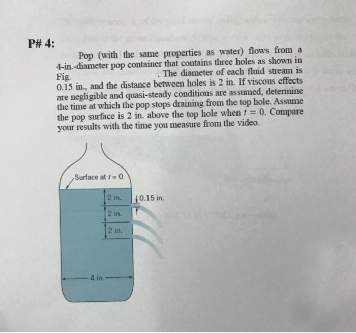 P# 4: Pop (with the same properties as water) flows | Chegg.com