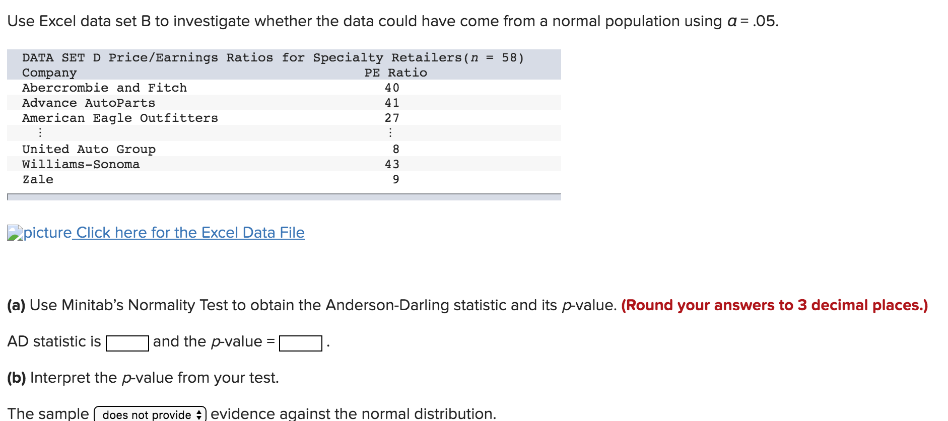 Solved Use Excel data set B to investigate whether the data | Chegg.com