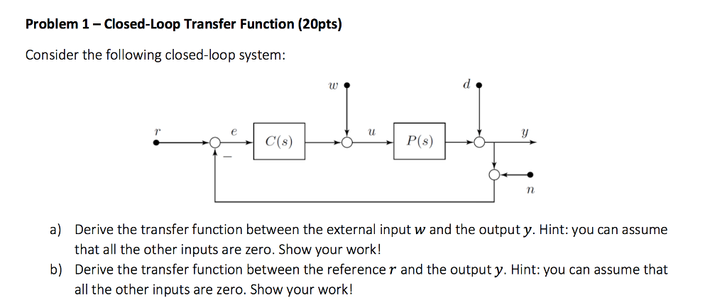 Solved Problem 1 - Closed-Loop Transfer Function (20pts) | Chegg.com