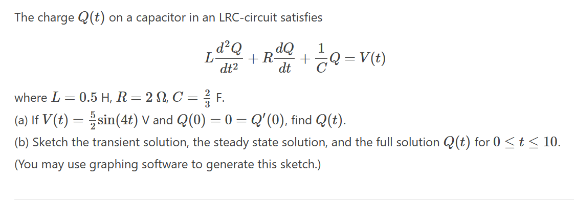 Solved The charge Q(t) on a capacitor in an LRC-circuit | Chegg.com