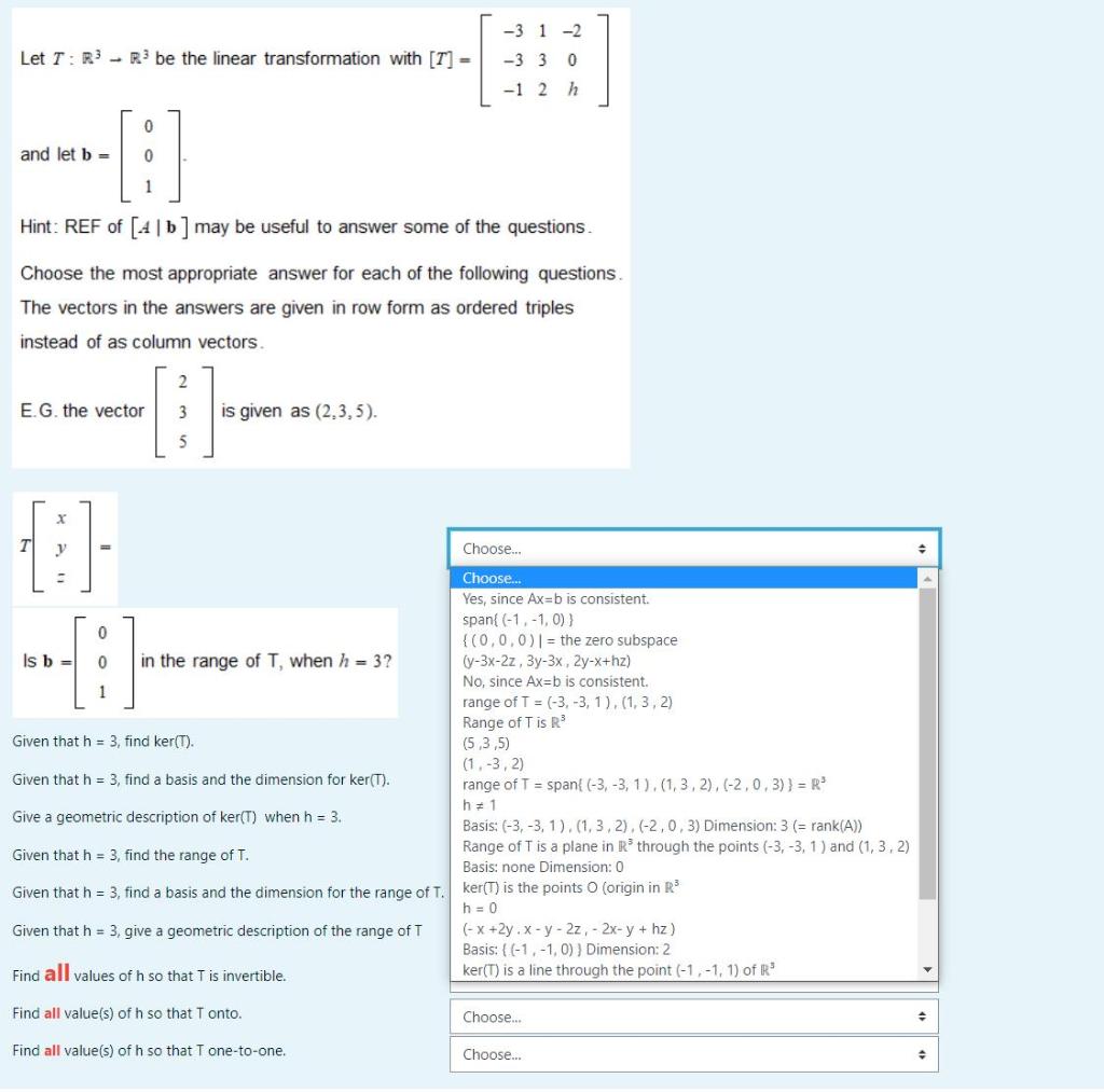 Solved Let T:R3→R3 be the linear transformation with | Chegg.com