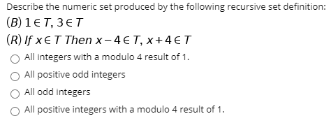 Solved Describe the numeric set produced by the following | Chegg.com
