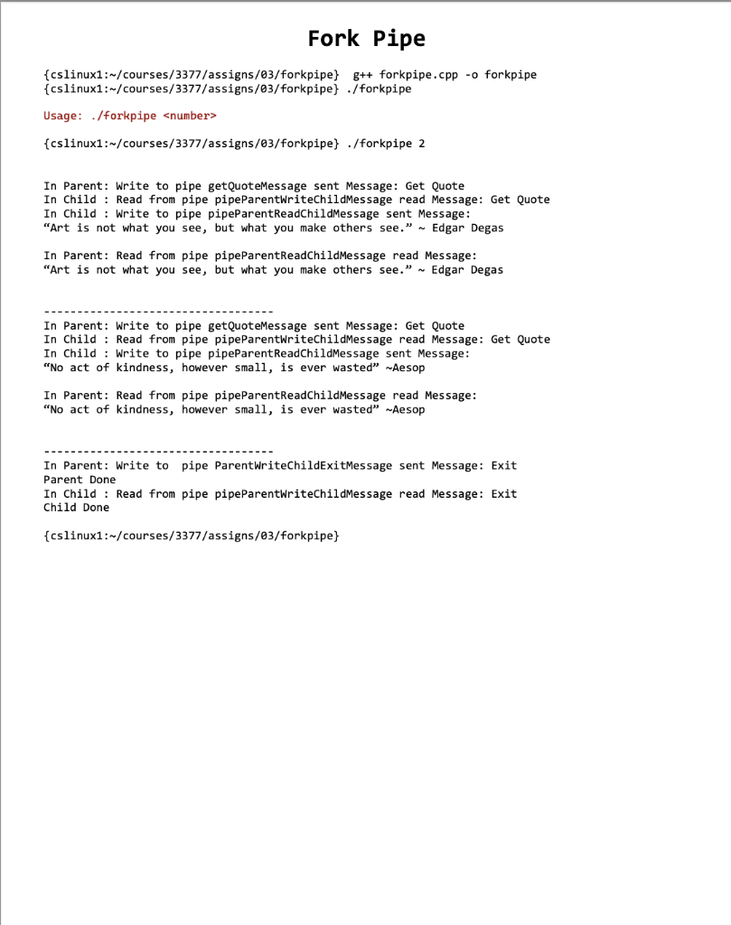 Fork Pipe This assignment gives the programmer | Chegg.com