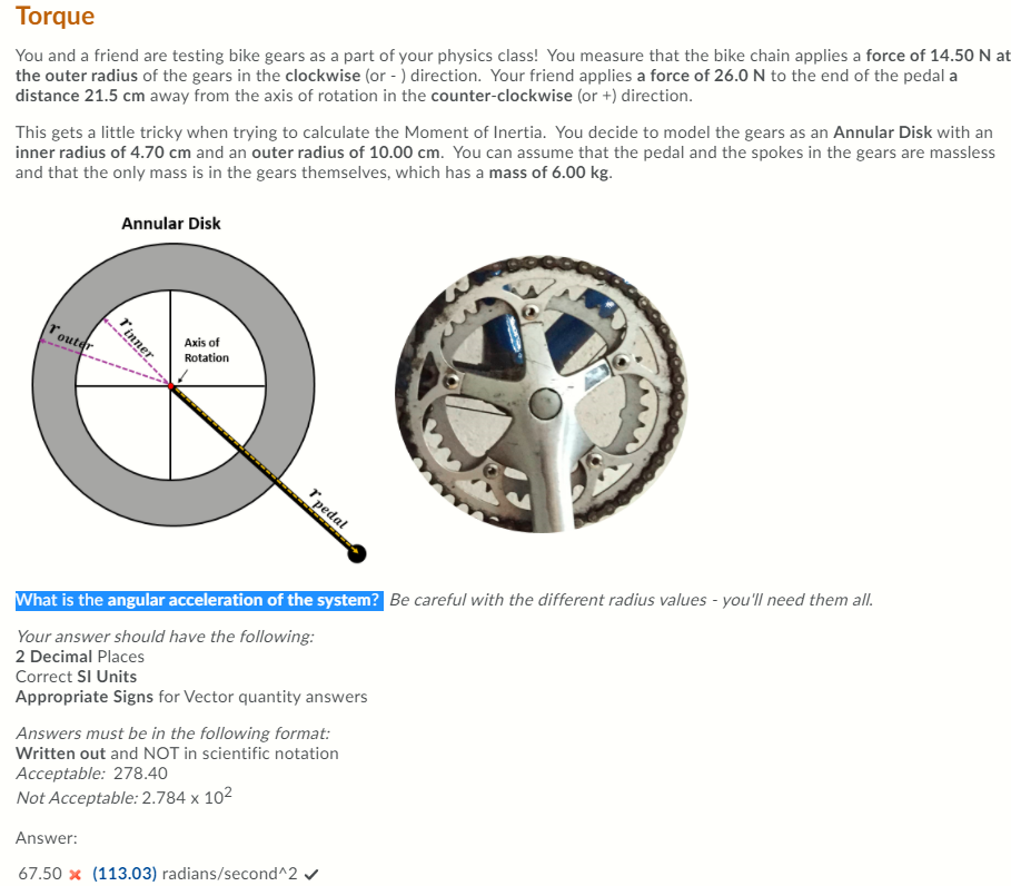 Solved Torque You and a friend are testing bike gears as a | Chegg.com