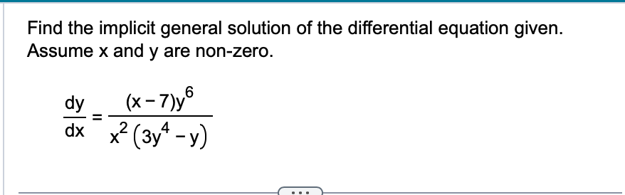 Solved Find the implicit general solution of the | Chegg.com