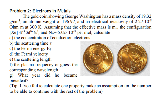 Solved Problem 2: Electrons in Metals The gold coin showing | Chegg.com
