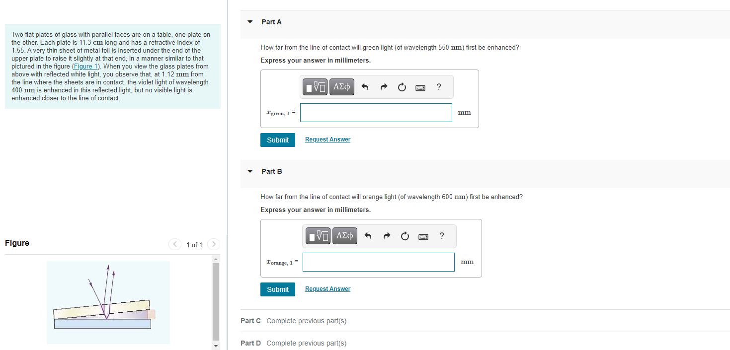 Solved Two flat plates of glass with parallel faces are on a | Chegg.com