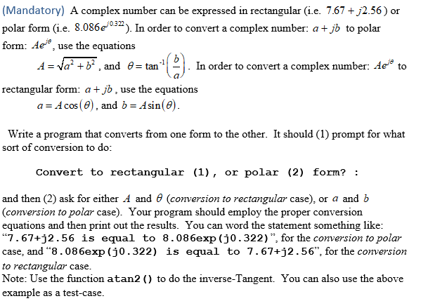 Solved (Mandatory) A complex number can be expressed in | Chegg.com