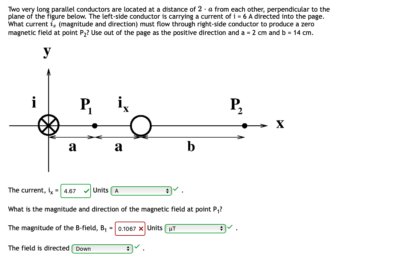 Solved Two very long parallel conductors are located at a | Chegg.com