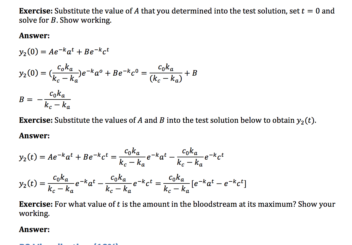 Solved Exercise: Substitute the value of A that you | Chegg.com