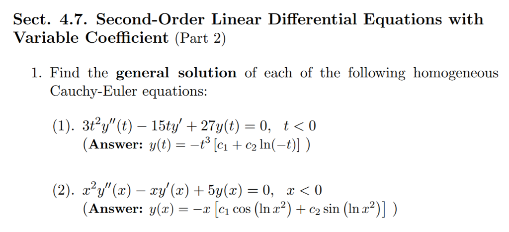 Solved Sect 4 7 Second Order Linear Differential Equations Chegg