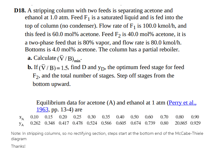 D18. A stripping column with two feeds is separating | Chegg.com